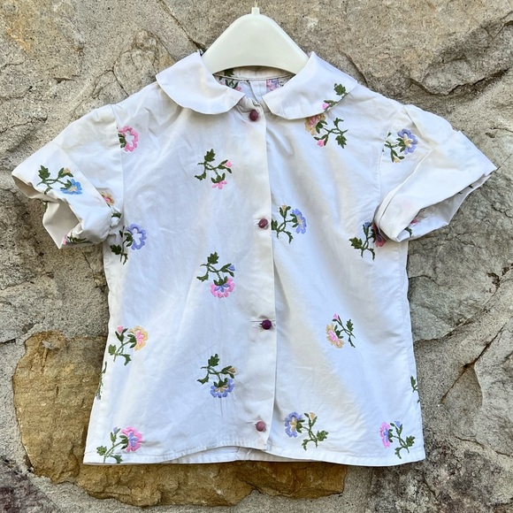 Shirts & Tops | Vintage Girls White Button Up Blouse With Colorful ...